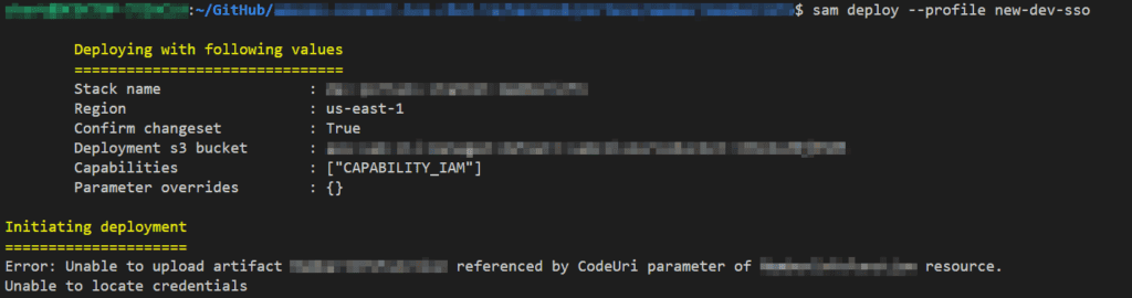 Fix error sam deploy unable to locate credentials using AWS SAM with AWS CLI v2 SSO | Arcadian Cloud
